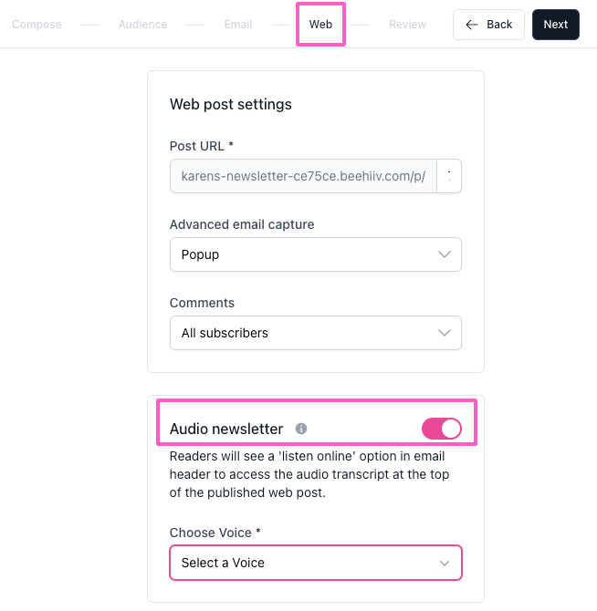 Audio newsletter setup guide and FAQs - Knowledge Base - beehiiv
